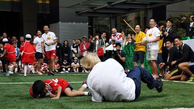 Australian PM Scott Morrison accidentally rugby tackles boy during ...