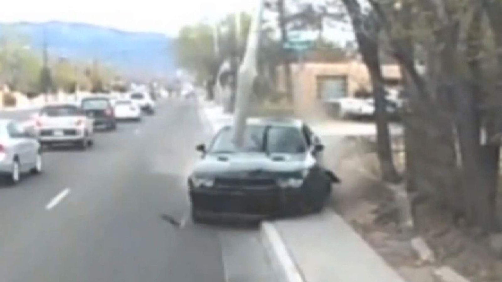 Car Slams Into Bus As Man Runs For His Life | World News | Sky News