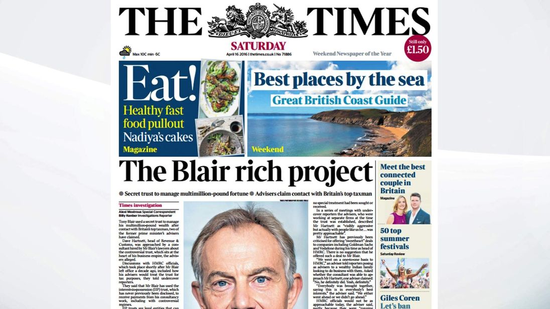 Saturday's National Newspaper Front Pages