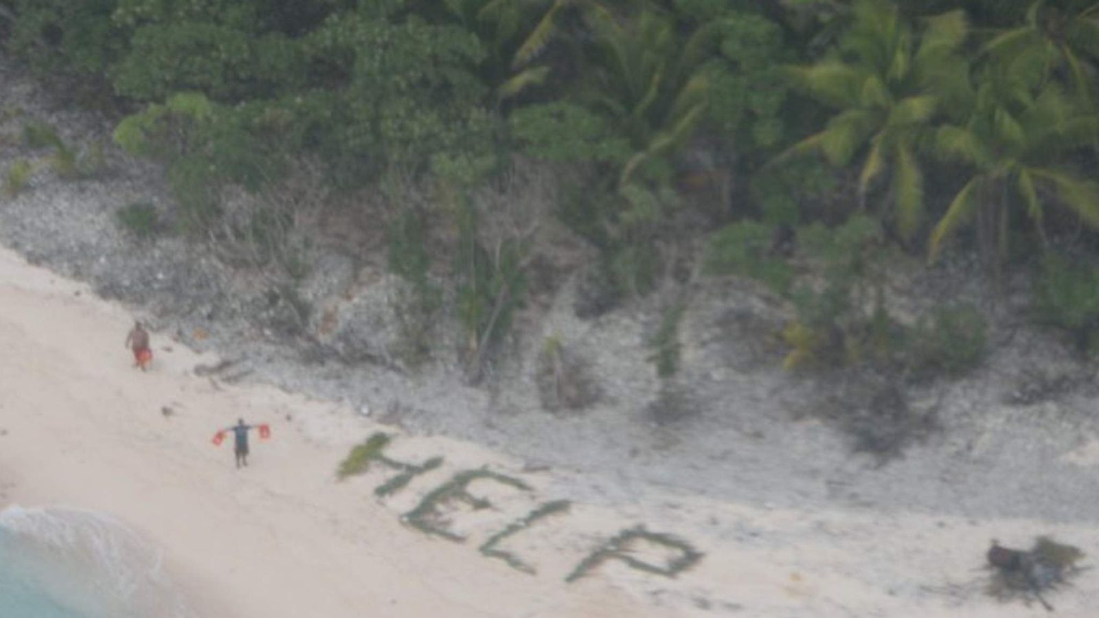 Rescued Castaways Spell 'Help' With Palm Leaves | World News | Sky News