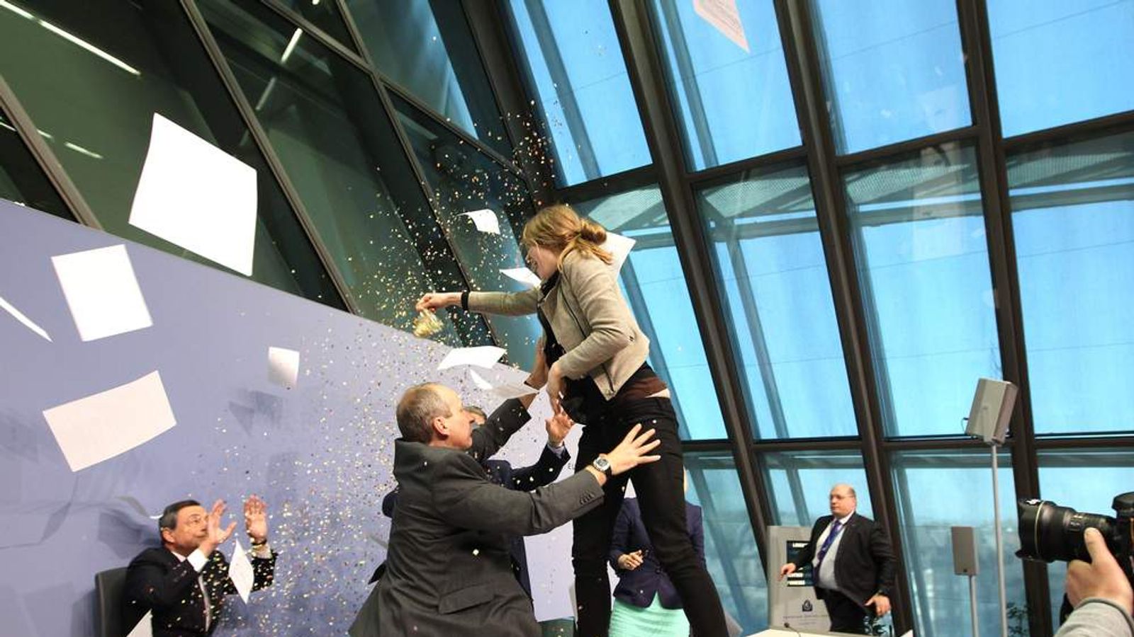 Protester Attacks Draghi At News Conference | Money News | Sky News Protester Attacks Draghi At News Conference | Money News | Sky News