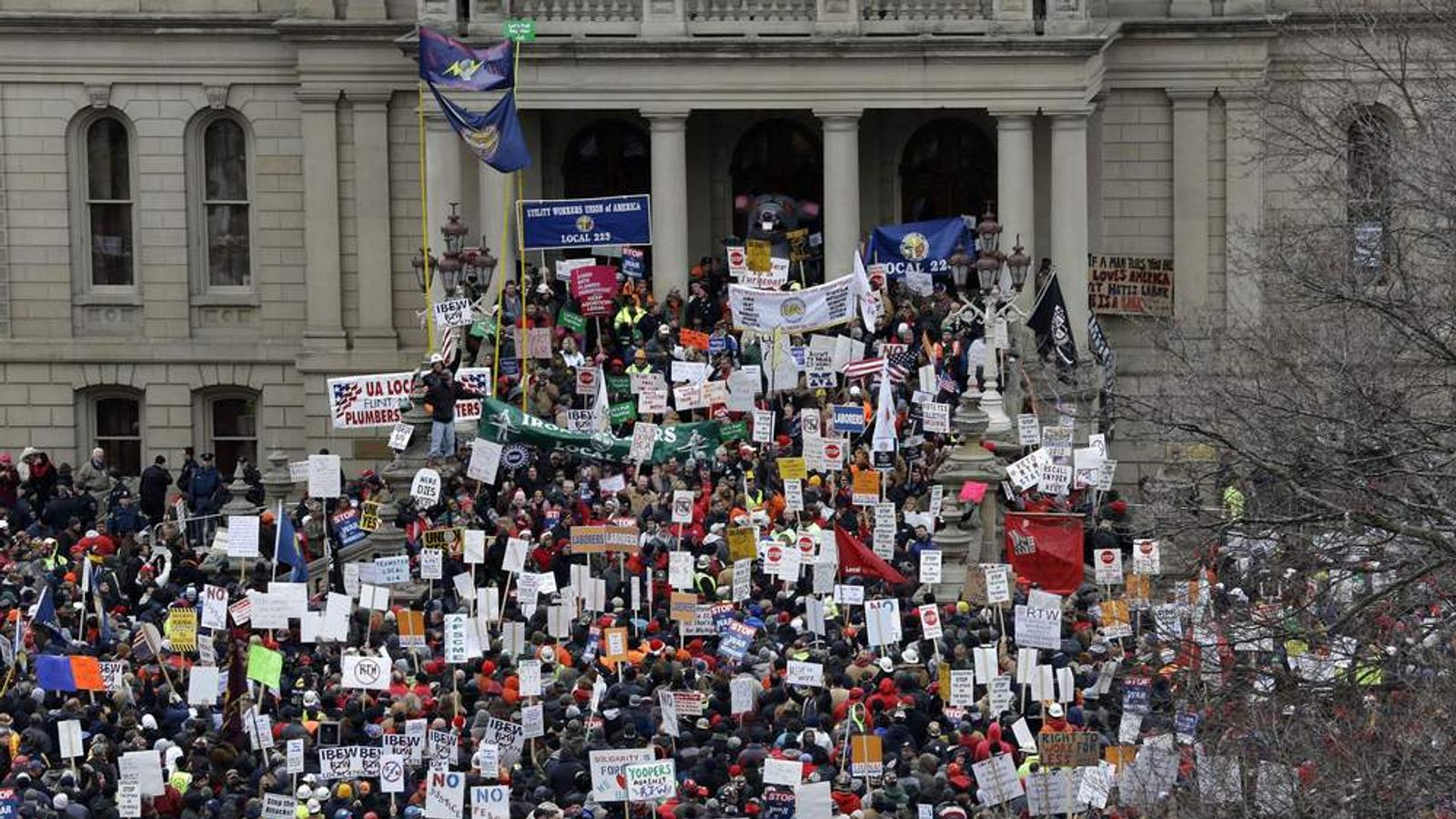 Unions Protest Michigan Right-To-Work Bill | US News | Sky News