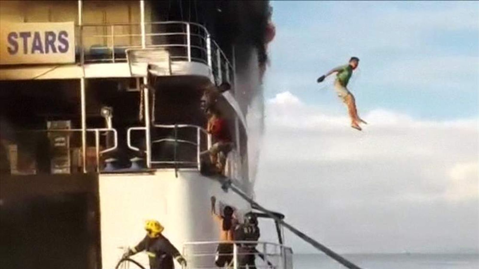Burning Ferry: Video Shows Passengers Fleeing | World News | Sky News