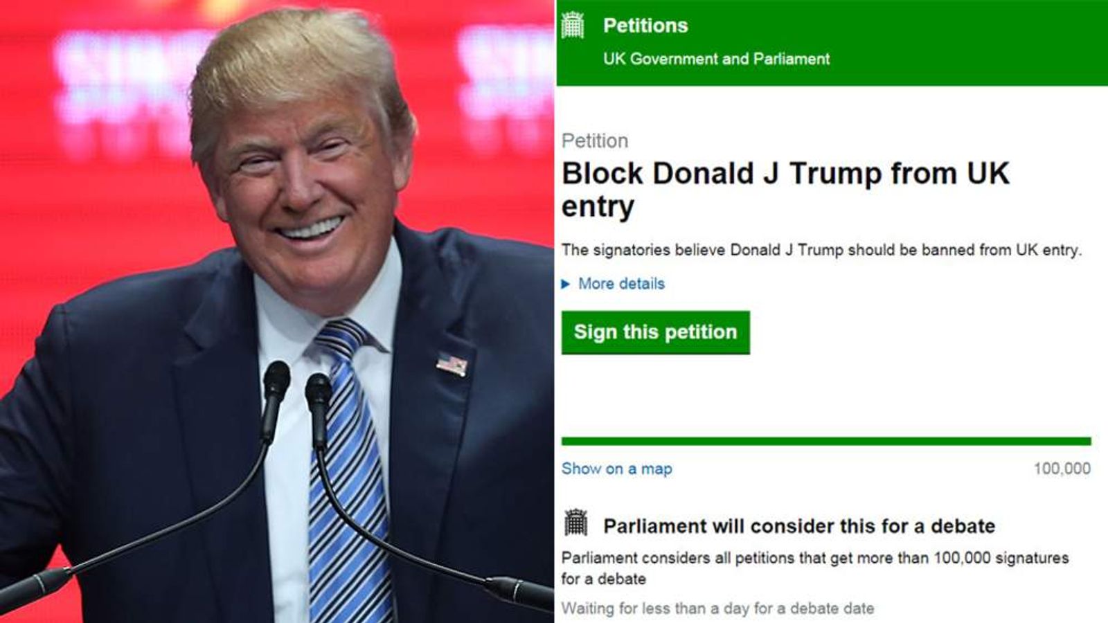 Over 300,000 Sign 'Ban Trump From UK' Petition | US News | Sky News