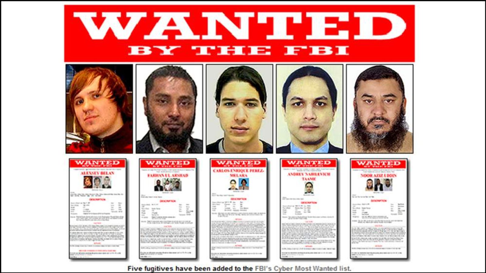 Cyber Most Wanted List Gets Five New Names | World News | Sky News