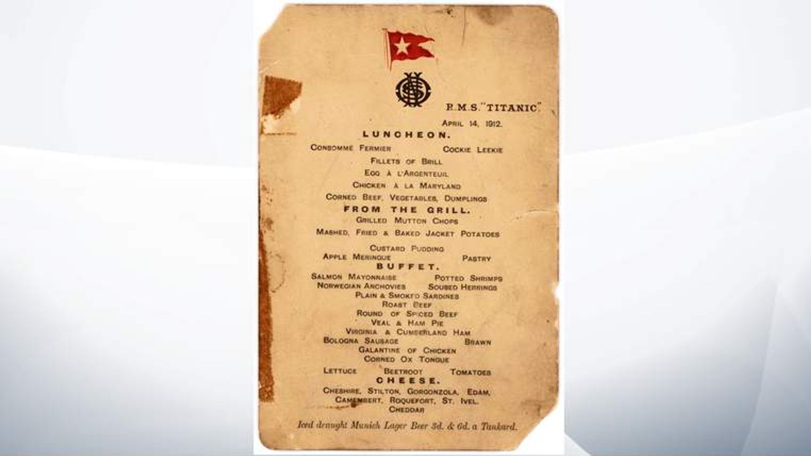 Lunch Menu From Titanic Auctioned For $88,000 | US News | Sky News Lunch Menu From Titanic Auctioned For $88,000 | US News | Sky News
