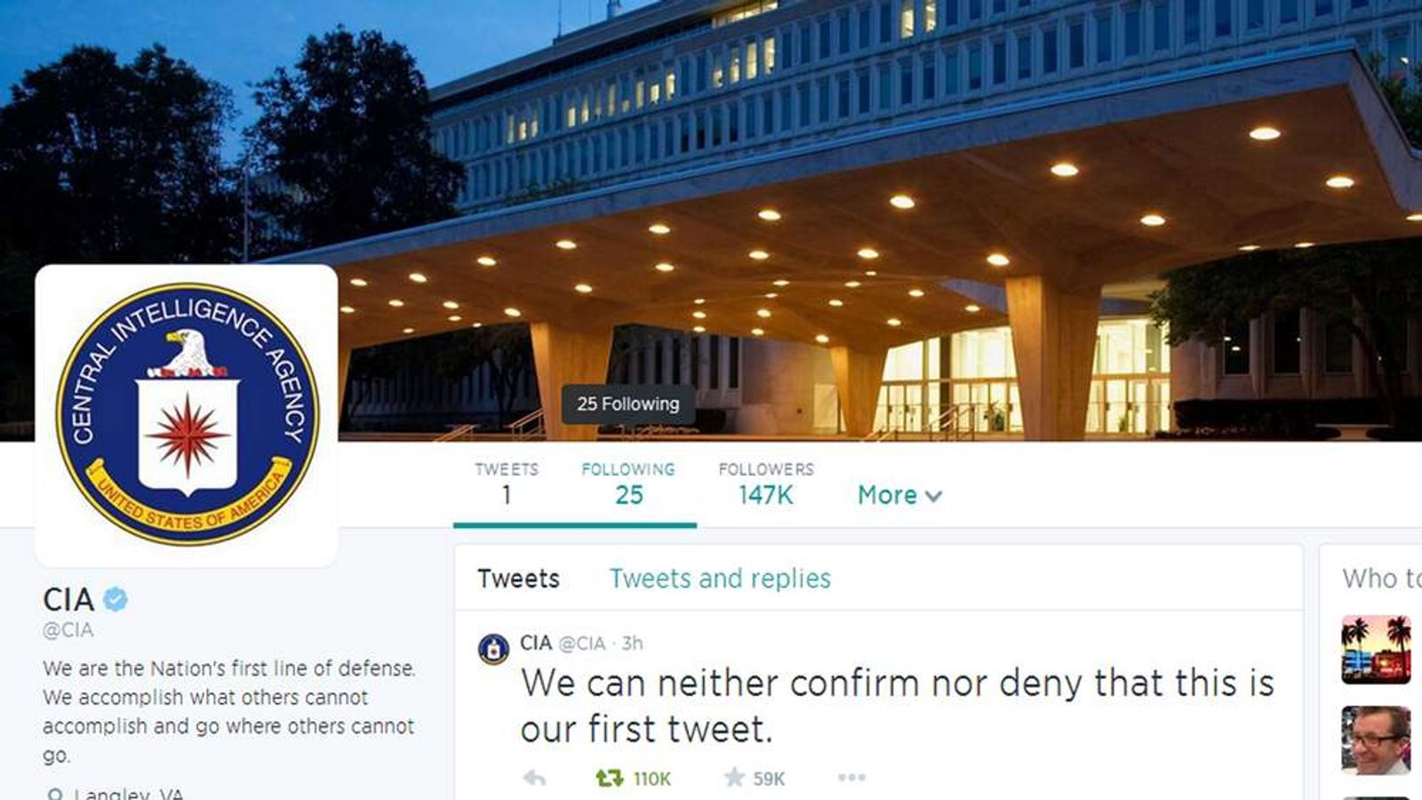 CIA Twitter Account Reveals Sense Of Humour | US News | Sky News