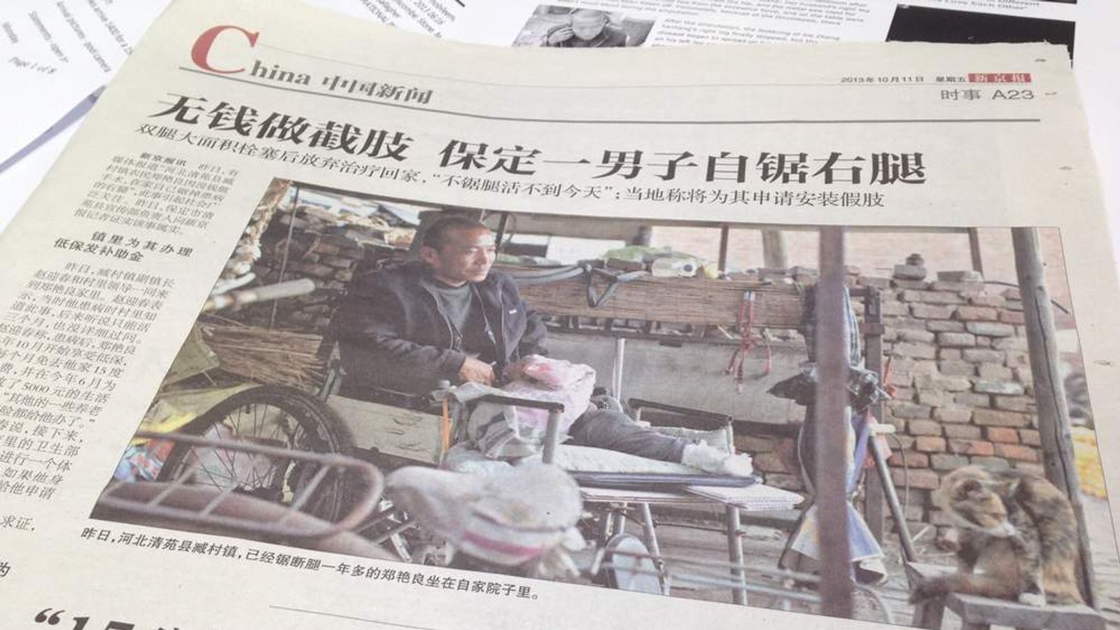 China: Man Amputates His Own Leg With Saw | World News | Sky News