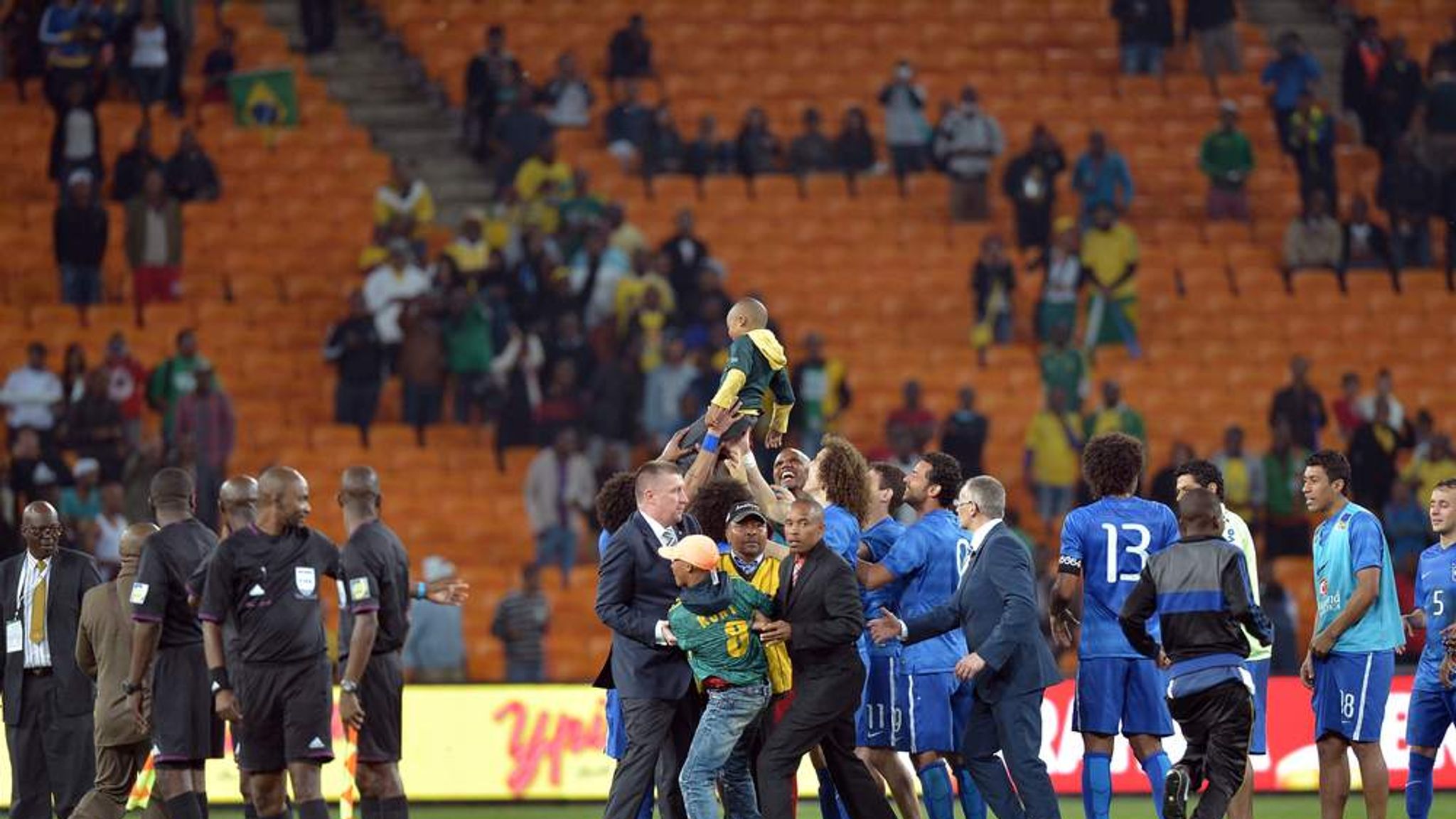 Brazil Stars Make Child Pitch Invader's Day | World News | Sky News