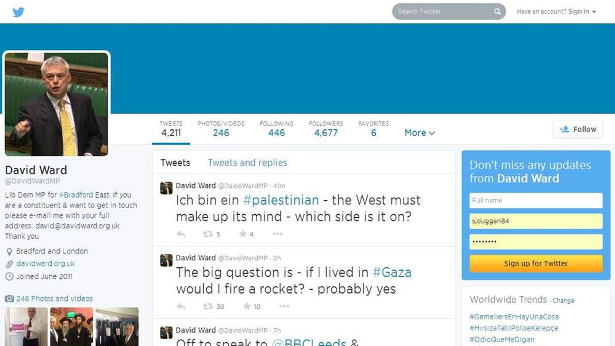 MP's Gaza Tweet 'Incites Terrorism', Police Told | Politics News | Sky News