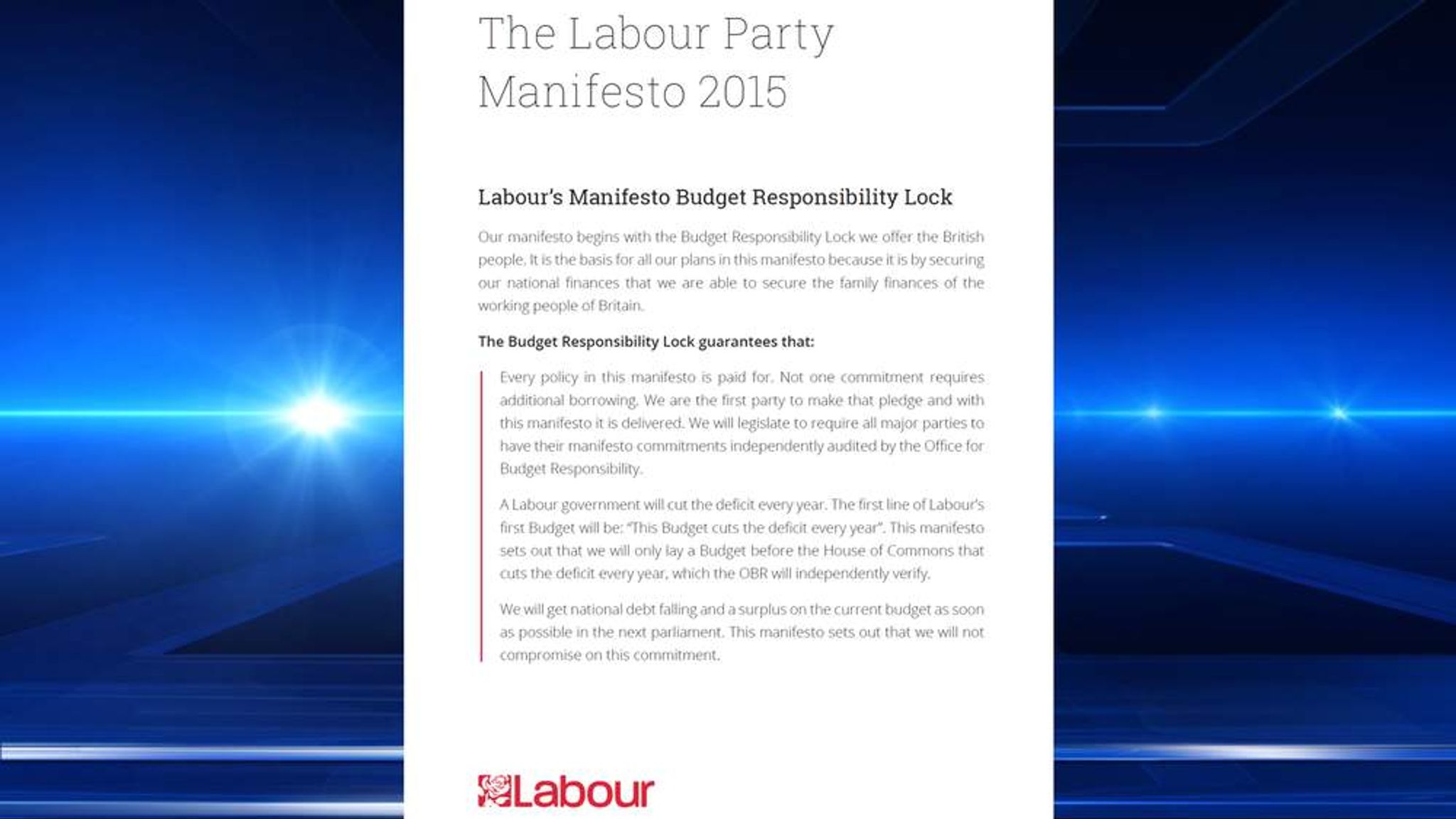 Labour Launches 'Responsibility Lock' Manifesto | Politics News | Sky News
