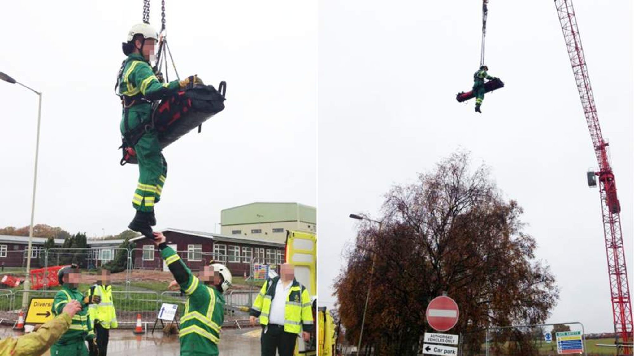 Crane Hoists Injured Worker 75ft To Safety | UK News | Sky News