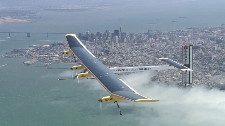Solar-Powered Plane Starts Voyage Over Pacific | World News | Sky News