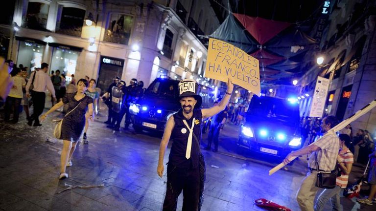Riot Police And Protesters Clash In Madrid | World News | Sky News