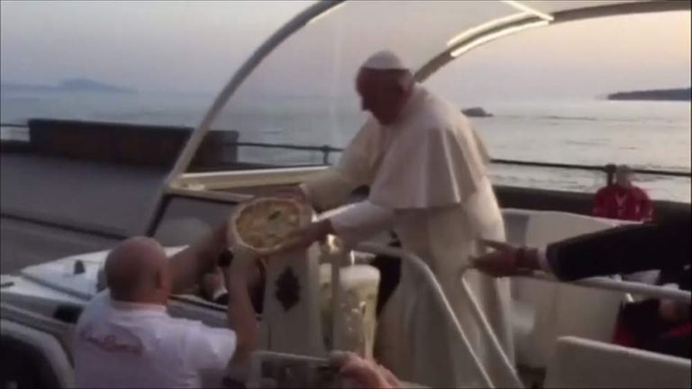 Papal Pie: Stranger Delivers Pizza To Pope | World News | Sky News