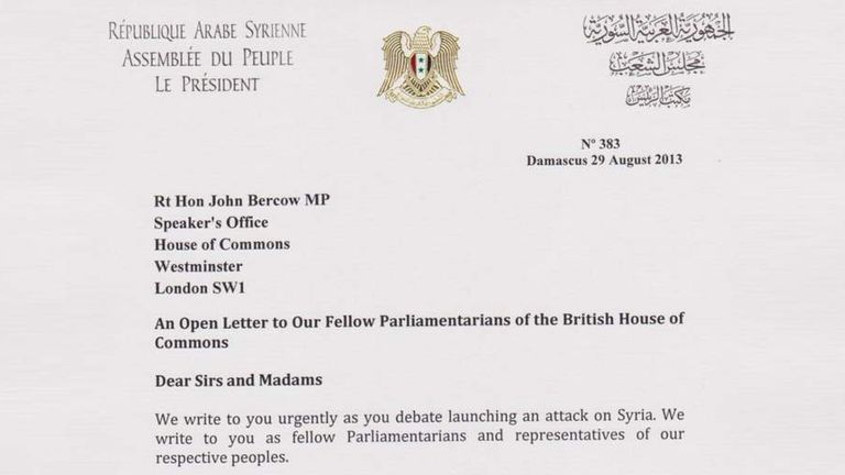 Syrian Politicians' Letter To UK MPs | World News | Sky News