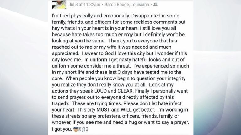 Baton Rouge Victim On Being A Black Officer | US News | Sky News