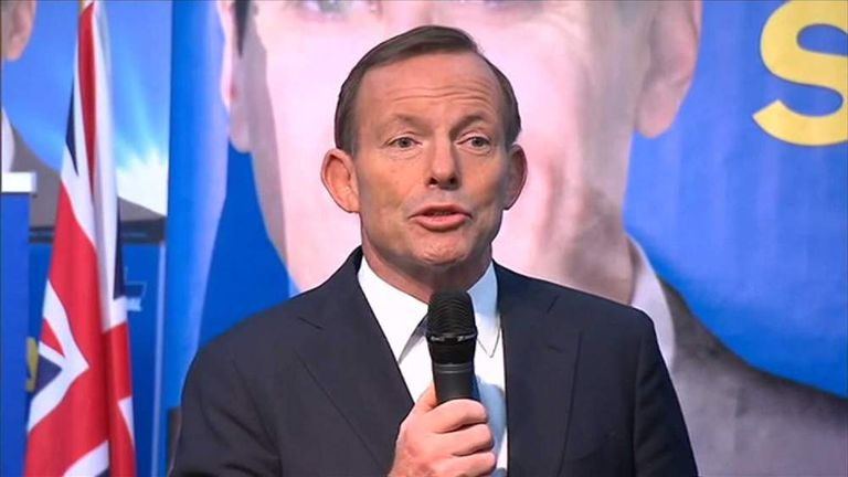Australian Liberal leader Tony Abbott making his 'suppository' speech gaffe