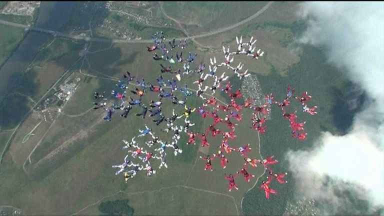 Skydiving Russians Form Largest 'Flower Pattern' | World News | Sky News