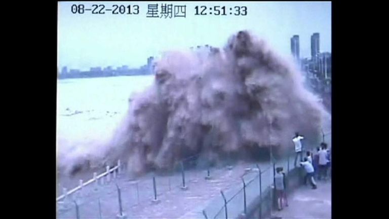 Huge Wave Crashes Into Wall: Over 30 Hurt | World News | Sky News