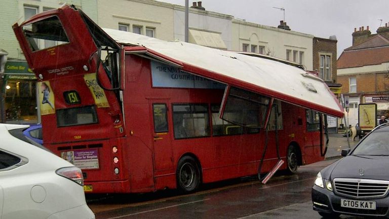 Bus Loses Roof After Wrong Turn Under Bridge | UK News | Sky News