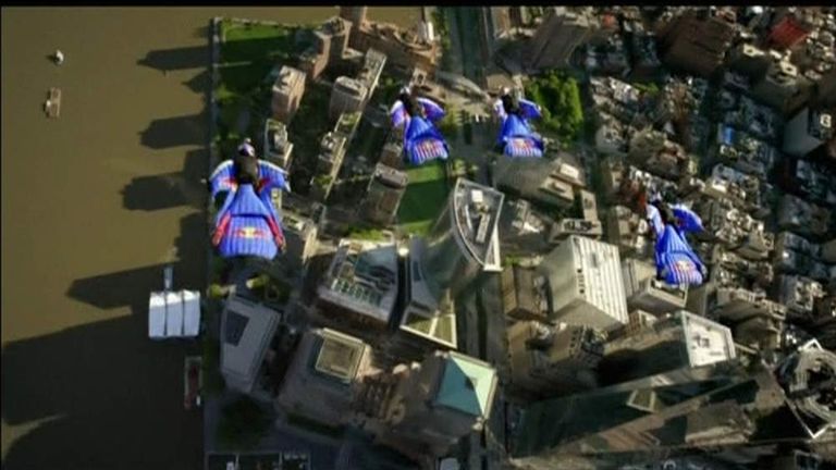 Wingsuit Daredevil Performs Flying High Five | Scoop News | Sky News
