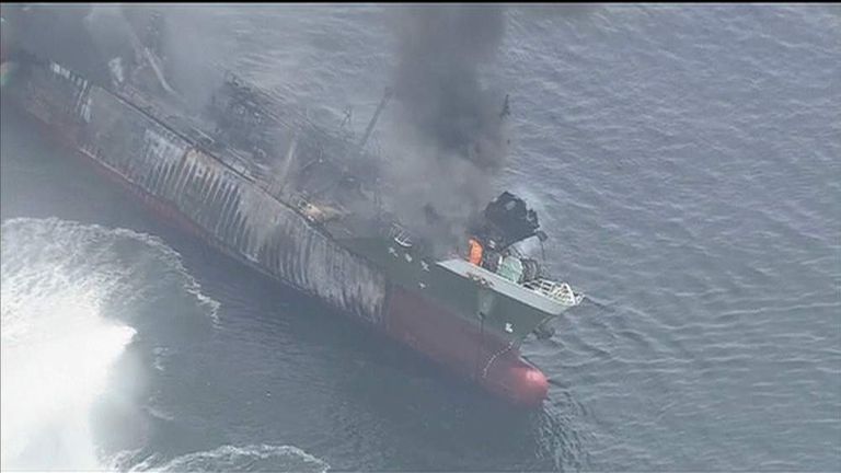 Japan Oil Tanker Explosion Leaves Four Hurt | World News | Sky News