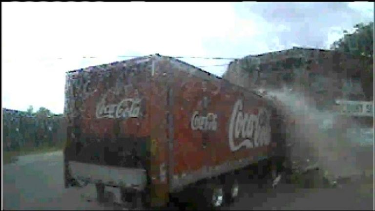 Coca-Cola Truck Crash Caught On Camera | US News | Sky News