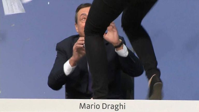 Protester Attacks Draghi At News Conference | Money News | Sky News Protester Attacks Draghi At News Conference | Money News | Sky News