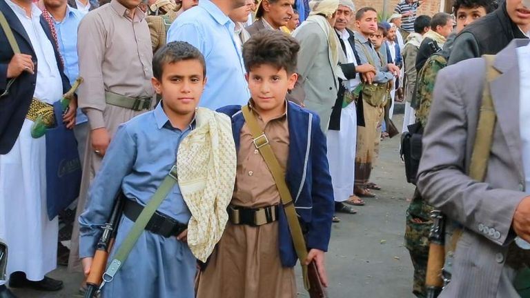 Houthi children with guns in Yemen capital Sanaa