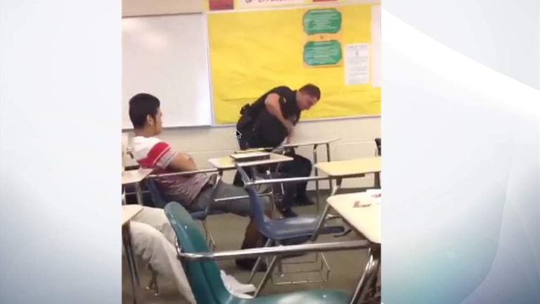 Security Officer Tips Pupil Backwards Out Of Chair | Scoop News | Sky News