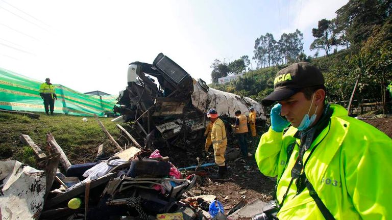 Colombia Bus Crash Kills 26 After 'Brake Failure' | World News | Sky News