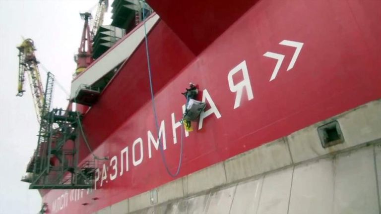 Greenpeace Climbs Russian Arctic Oil Platform | World News | Sky News