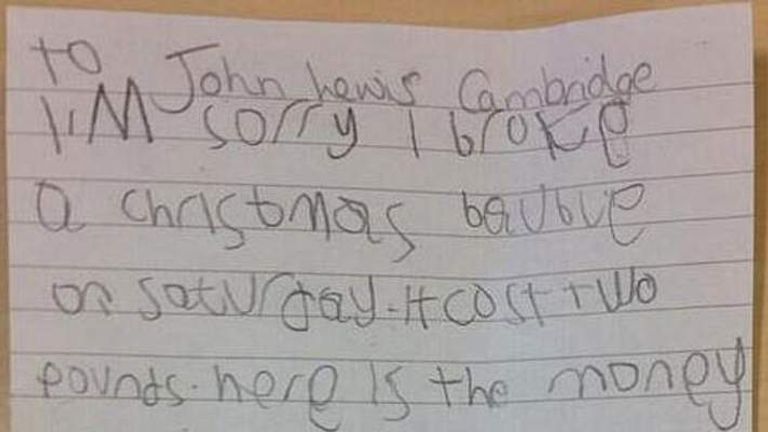 John Lewis Finds Five-Year-Old Bauble Breaker | Money News | Sky News