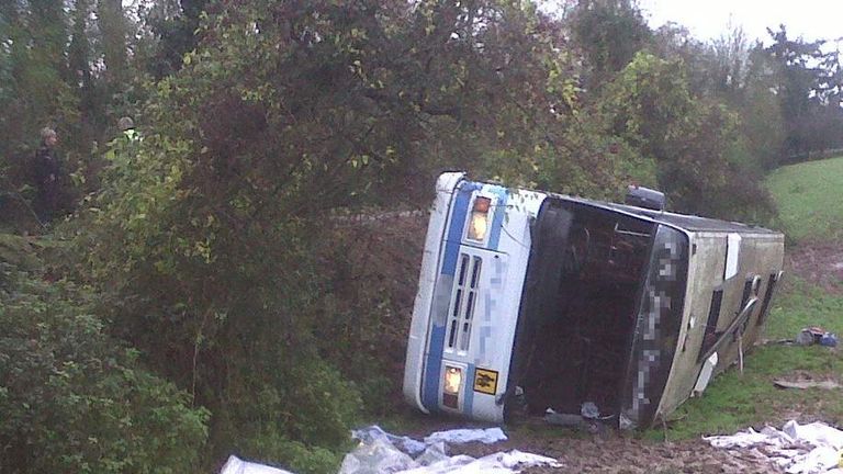 School Bus Overturns In Crash: 26 In Hospital | UK News | Sky News