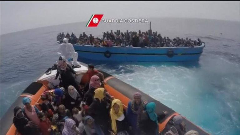 Navy Ship Picks Up 1,200 Rescued Migrants | World News | Sky News