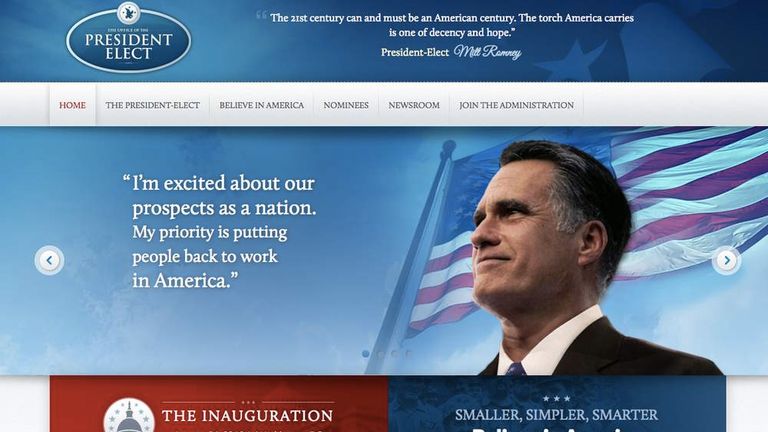 Romney 'Victory' Website Briefly Goes Live | US News | Sky News