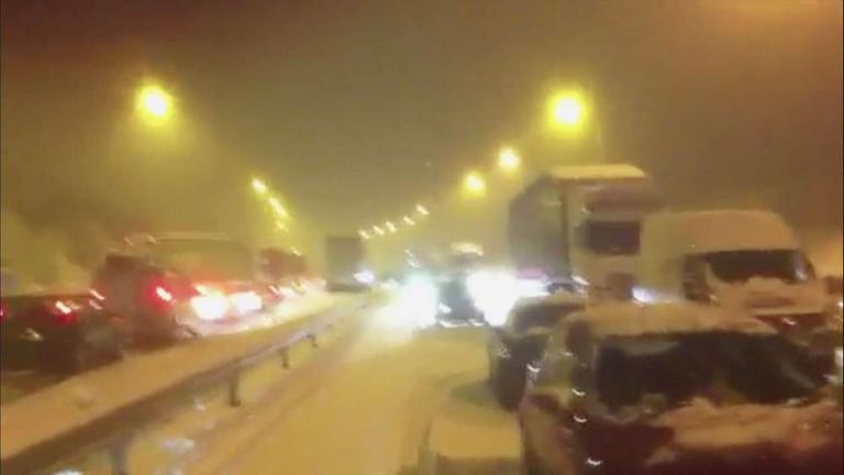 Weather: Snow Storm Brings M6 To Standstill | UK News | Sky News
