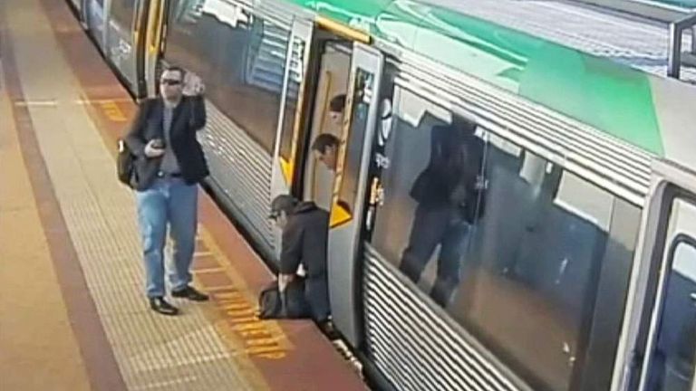 Commuters Push Train Off Trapped Passenger | World News | Sky News