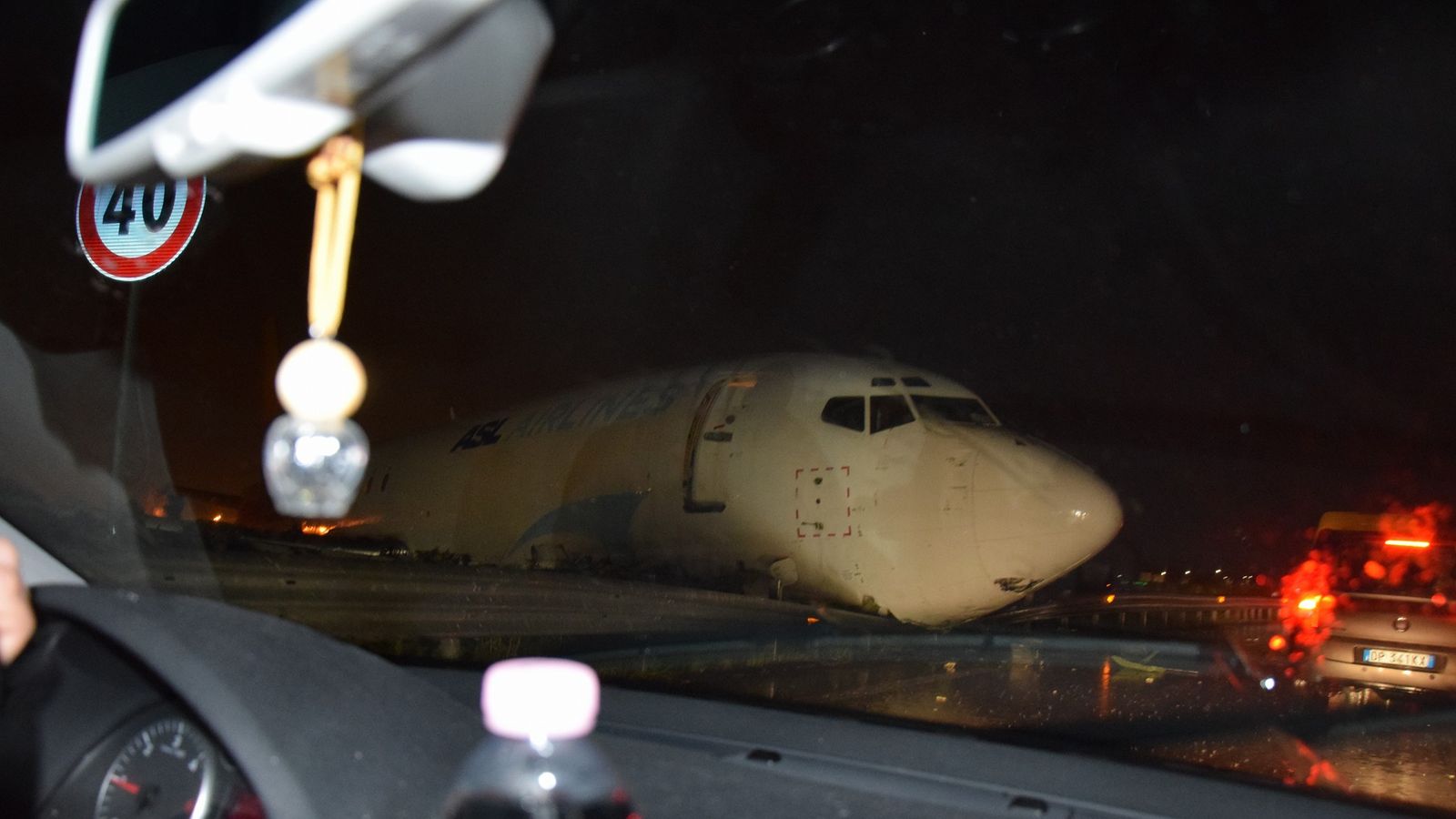 Jet Crashes Into Road After Skidding Off Runway | World News | Sky News