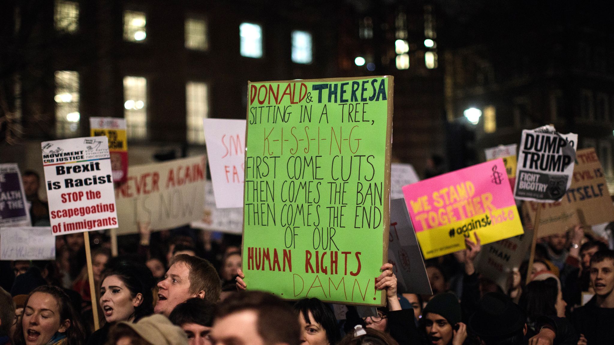 Protesters play top trumps with placards | UK News | Sky News