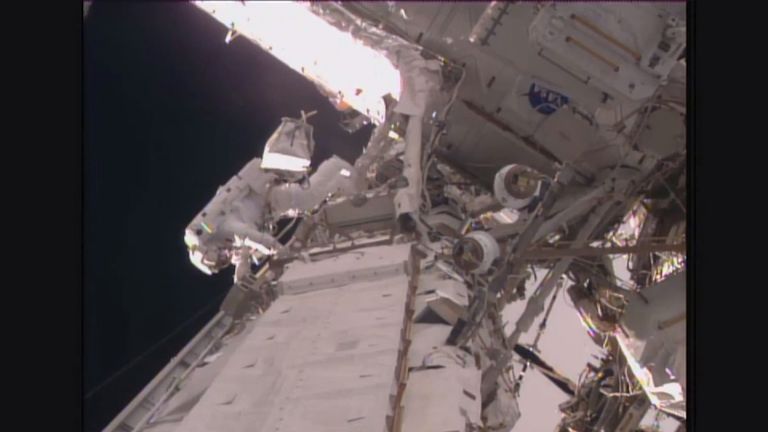 Astronauts float outside the ISS in spacewalk | Scoop News | Sky News