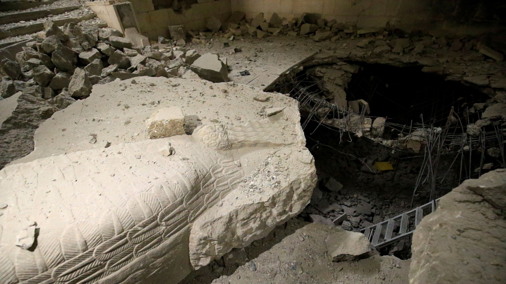 Artefacts in ruin after IS ravage Mosul museum | World News | Sky News