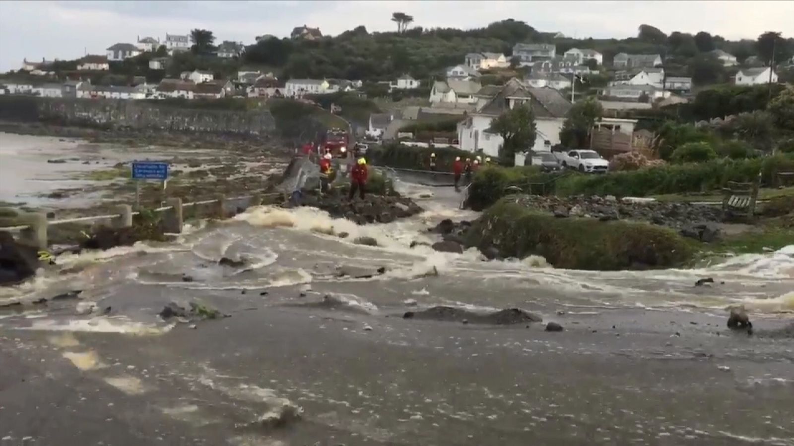 Flood water flows to the sea in Cornwall | News UK Video News | Sky News
