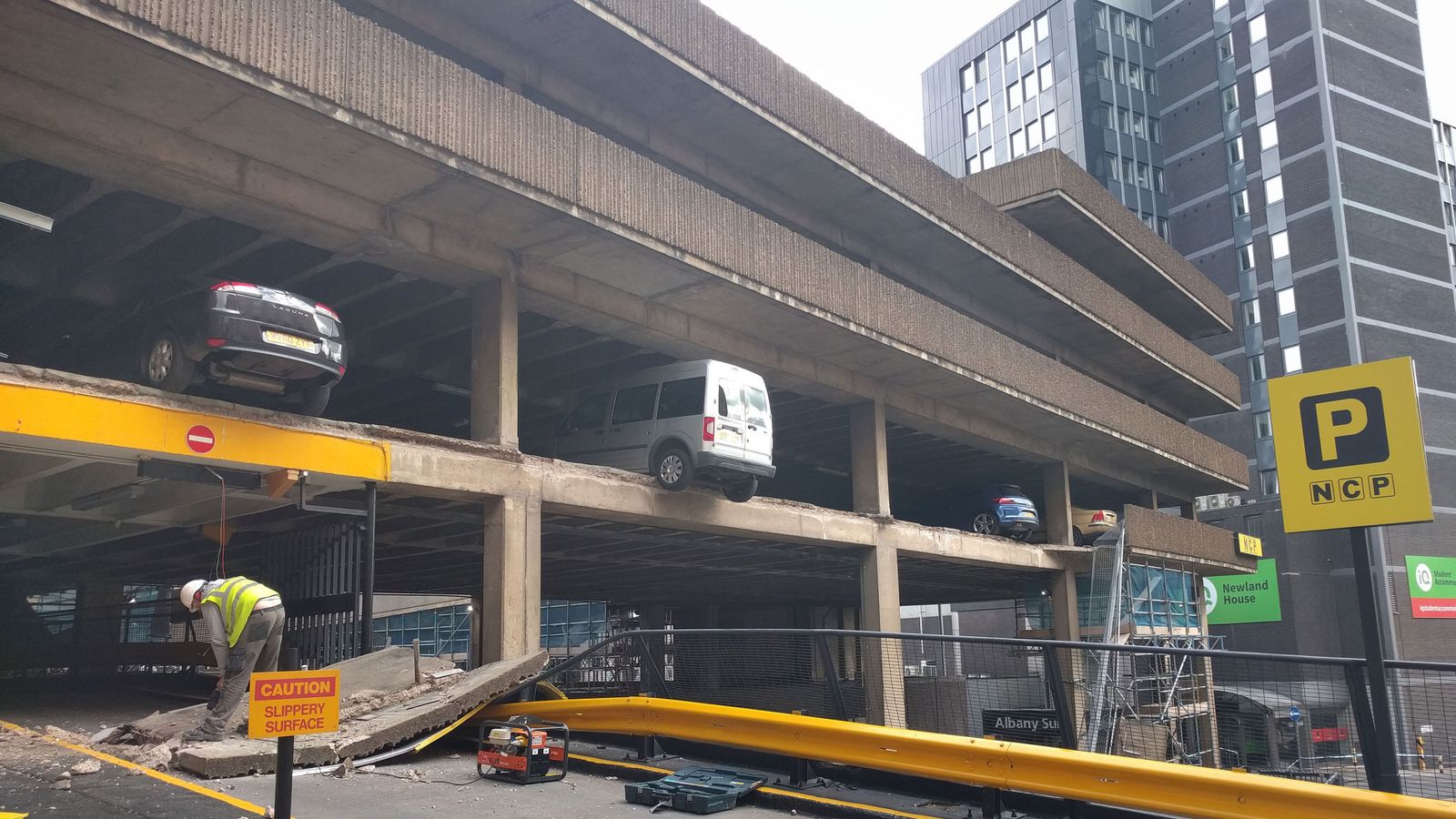 Vehicles on the edge as car park wall collapses in Nottingham | UK News ...