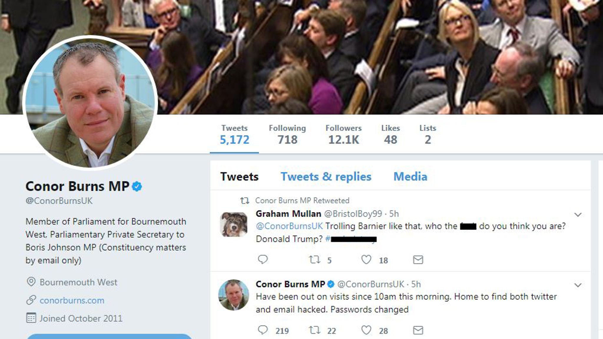 Tory MP Conor Burns' 'hacked' tweets demand Brexit bill 'facts ...