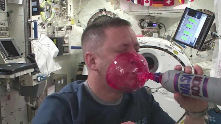 Astronaut spills fruit juice in zero-gravity | News UK Video News | Sky News