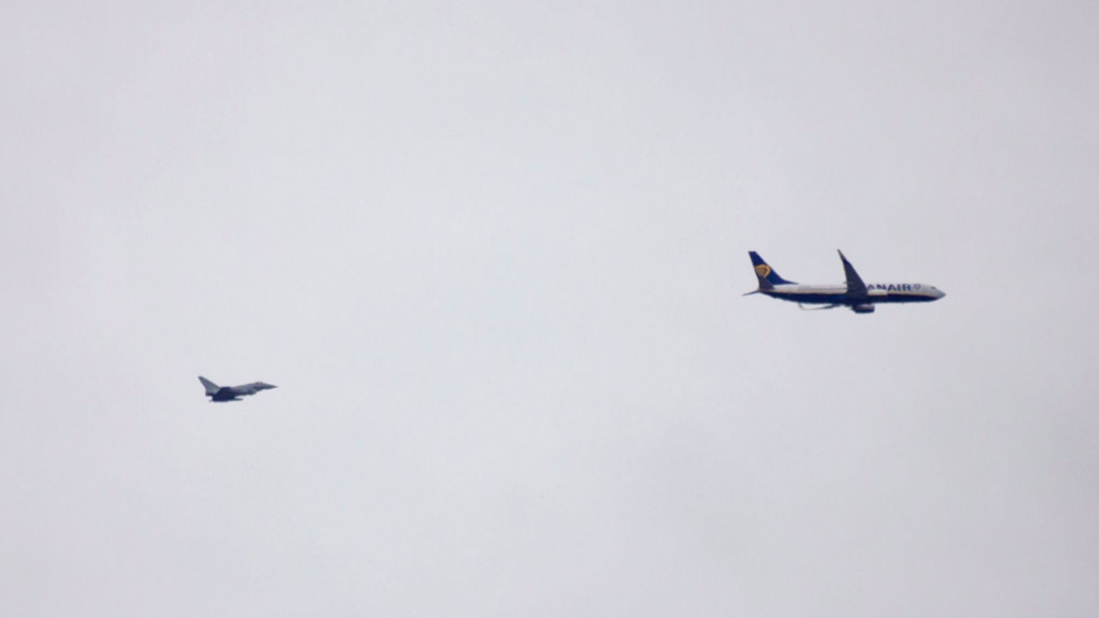 RAF jets go supersonic to escort Ryanair plane | UK News | Sky News