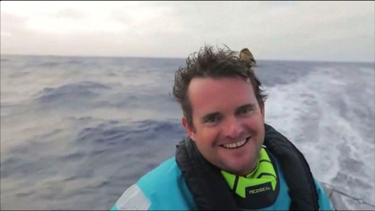 Bird lands on sailor's head during Ocean race | Sky News