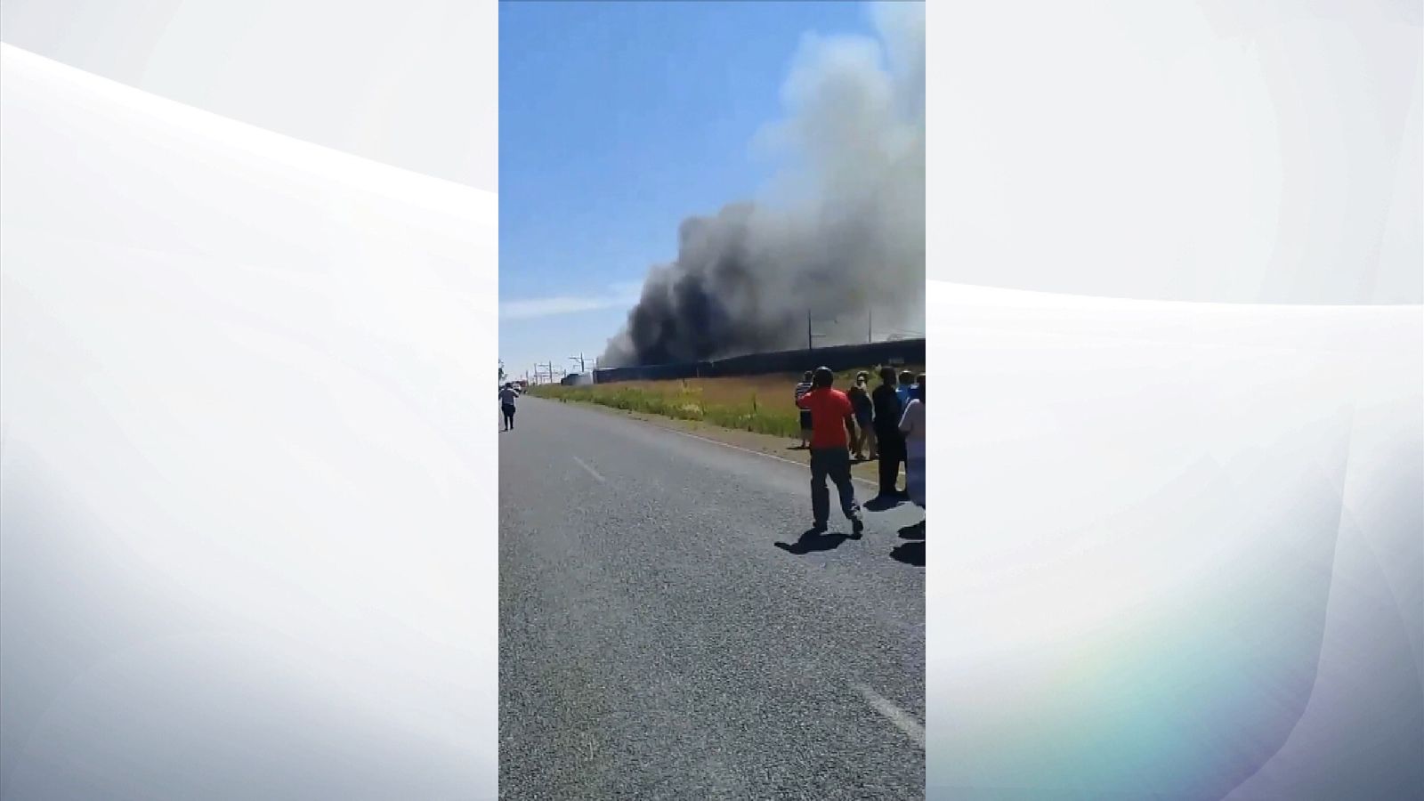 Fire sweeps through train after crash | World News | Sky News